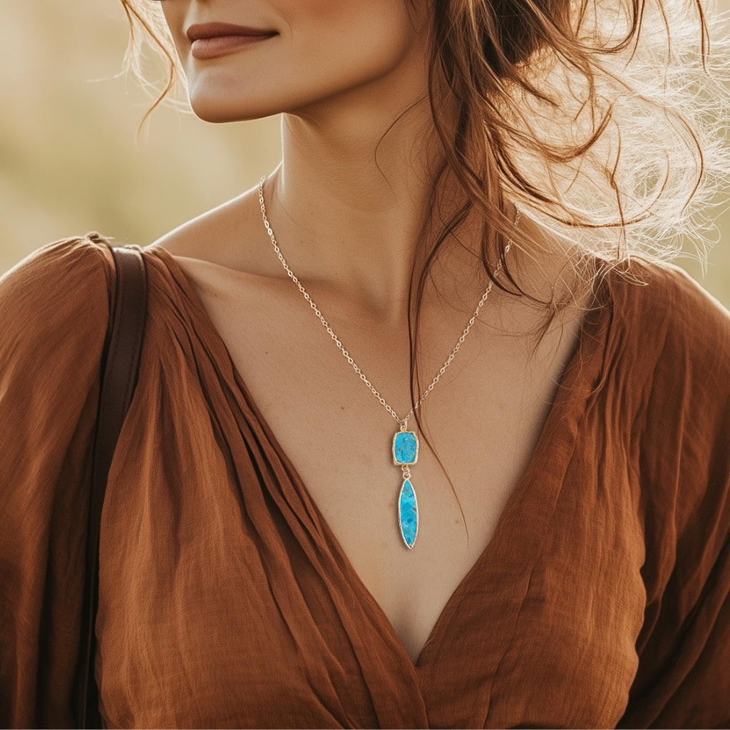 Turquoise Pendant Necklace, Boho Turquoise Necklace, Gold Gemstone Nec ...